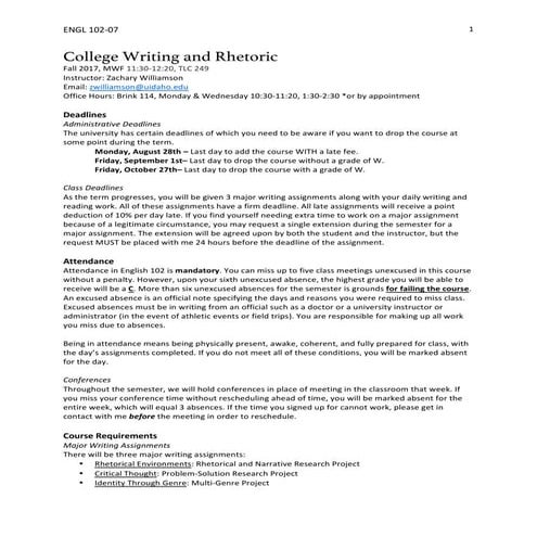 ENGL 102-07 Course Policies | PDF