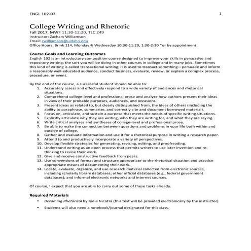 ENGL 102-07 Fall 2017 Syllabus | PDF