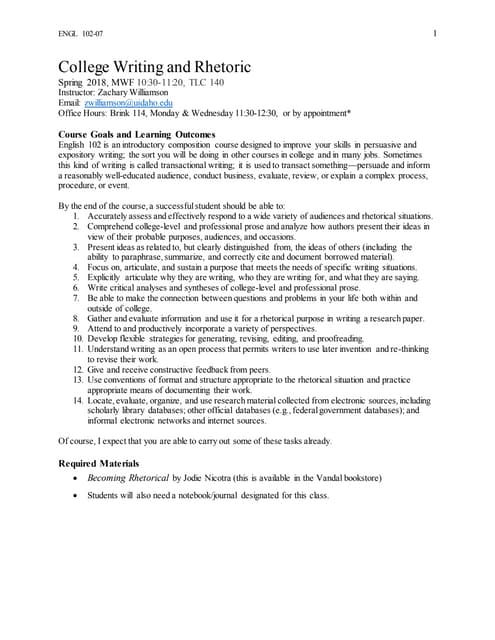 Engl 102 28 fall 2018 syllabus | PDF