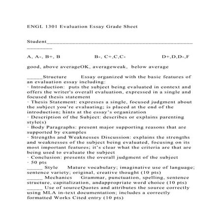 ENGL 1301 Evaluation Essay Grade Sheet Student___________.docx
