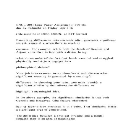 ENGL 205 Long Paper Assignment 300 pts due by midnight on | DOCX