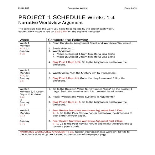 Engl207 project1 schedule_fall_final | PDF