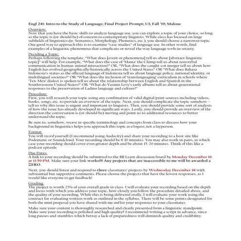 Engl 241 final project prompt | PDF