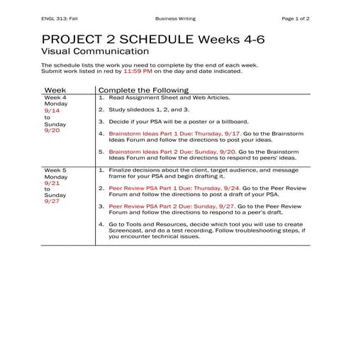 Engl313 project2 schedule_ fall | PDF