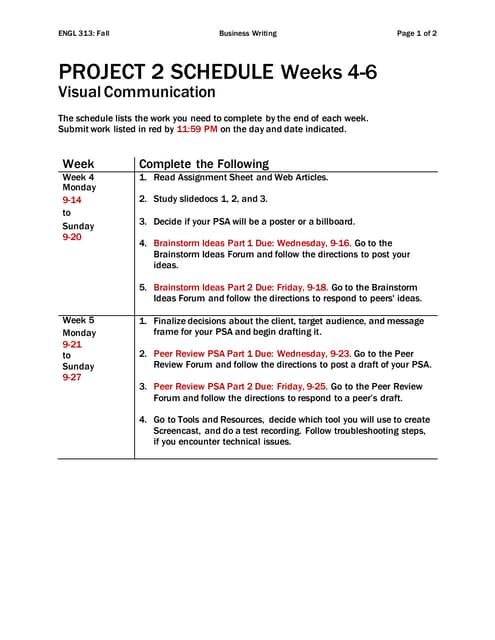 OnlineProject2_Schedule_Engl313_Spring2019 | PDF