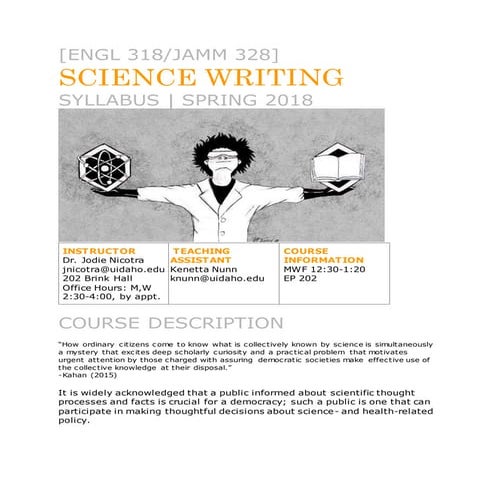 English 318/JAMM 328 (Science Writing) Syllabus | DOCX
