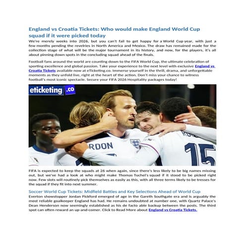 England vs Croatia Tickets Who would make England's World Cup squad if ...