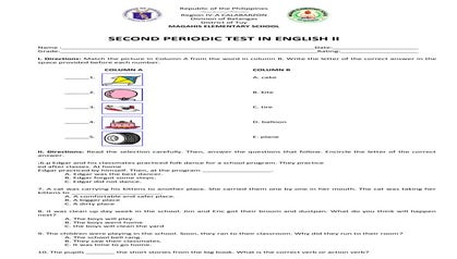 K to 12 ENGLISH Grade 2 (3rd Quarter Summative Test) | PDF