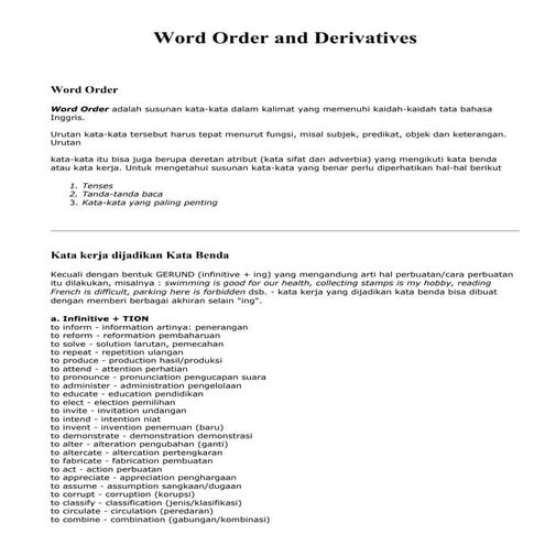 English 2 Word Order And Derivatives | PDF