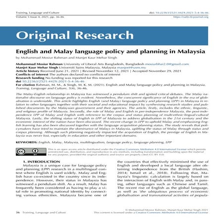 English and Malay language policy and planning in Malaysia | PDF