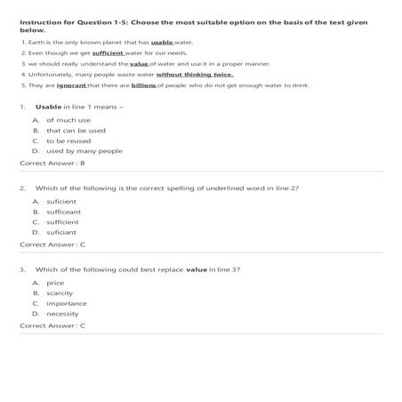 CLASS V SLATE ENGLISH WITH KEY | DOCX