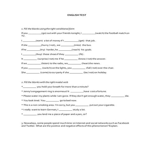 English test-conditionals-modals (writing acivities) | DOCX