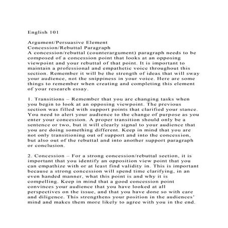English 101ArgumentPersuasive ElementConcessionRebuttal Pa.docx