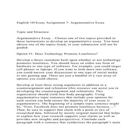 English 101Essay Assignment 7 Argumentative EssayTopic an.docx ...