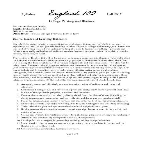 English 102 Syllabus Overview | PDF