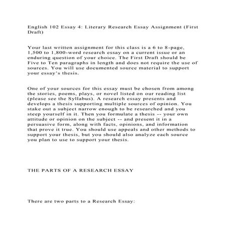 English 102 Essay 4 Literary Research Essay Assignment (First Draft | PDF