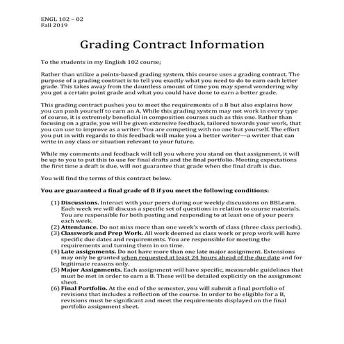 English 102 grading contract | PDF