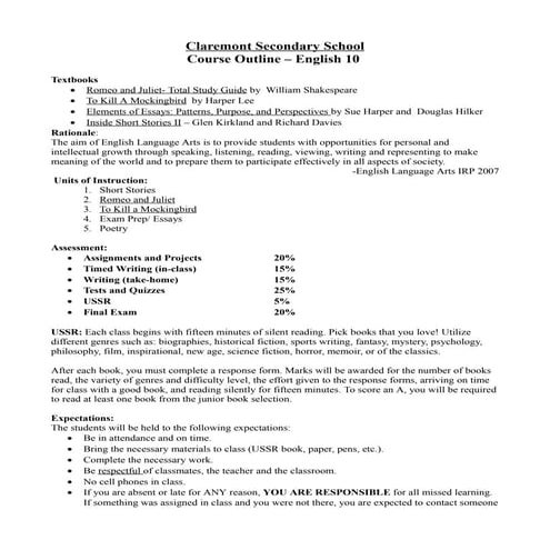 English 10 Course Outline | DOC