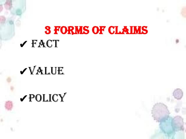 claims of fact, claims of policy claims of and value | PDF