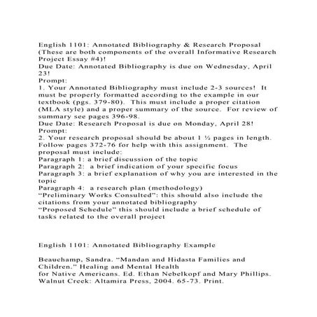 English 1101 Annotated Bibliography & Research Proposal (These ar.docx ...