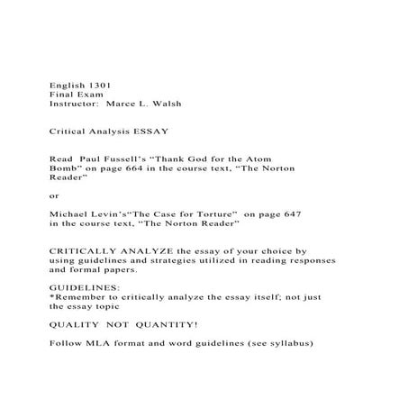 English 1301 Final Exam Instructor Marce L. Walsh .docx