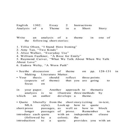 English1302Essay2InstructionsAnalysisofaThemeina | PDF