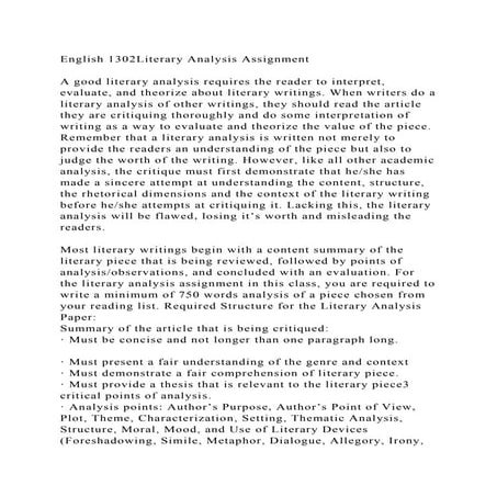 English 1302Literary Analysis AssignmentA good literary analysis.docx