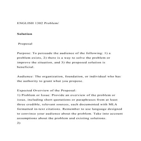 ENGLISH 1302 ProblemSolution Proposal Purpose To persuade .docx