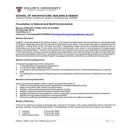 English 1 Module Outline | DOCX