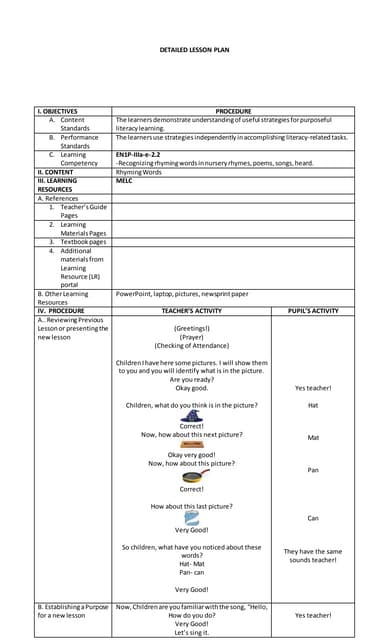 Detailed Lesson Plan for English (Language) Grade 6 | DOCX