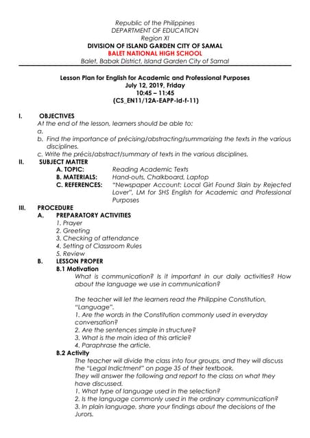 Sample of Semi Detailed Lesson Plan | DOCX | Educational Assessment ...