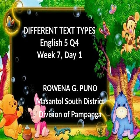 ENGLISH 5 PPT Q4 W7 Day 1 - 3 - Different Text Types, Generalizations ...