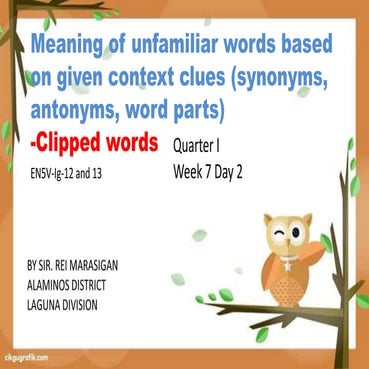 English 5 Meaning of unfamiliar words based on Clipped words.pptx