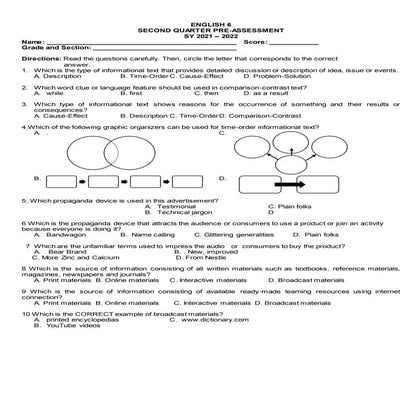 English 6 pre-assessment-q2 | DOCX