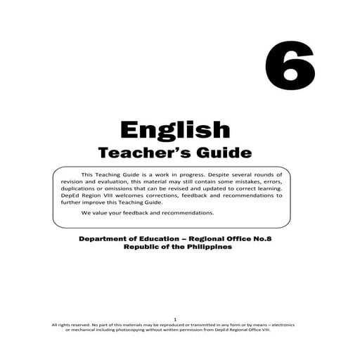English 6 K-12 Teacher's Guide (first quarter)2017 | PDF