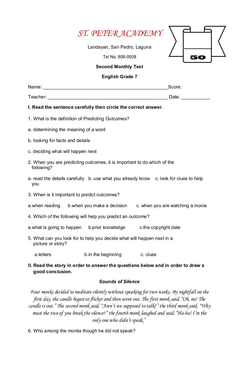 English 7 Monthly Test english-7-monthly-test