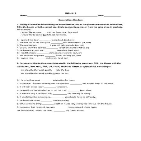 English 7 conjunctions | DOCX