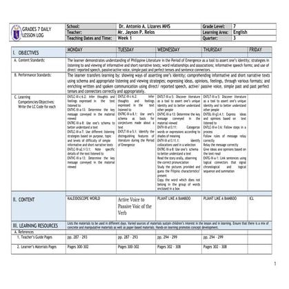 Detailed Lesson Plan for English 7 | DOCX