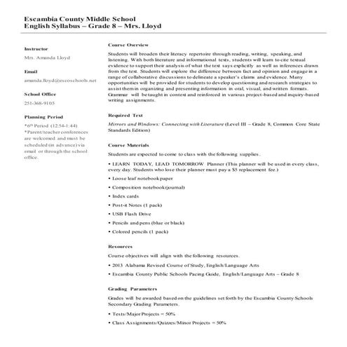 English 8 syllabus | DOCX | Secondary Education | Education