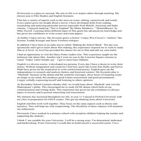 English and film studies personal statment | PDF | Free Download