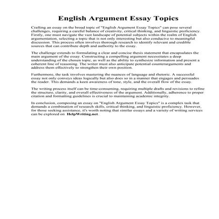 English Argument Essay Topics. Check my Essay: Argumentative essay ...