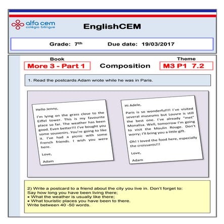English cem 7th grade - 7.2 | PDF
