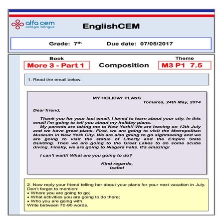 English cem 7th grade - 7.5 | PDF
