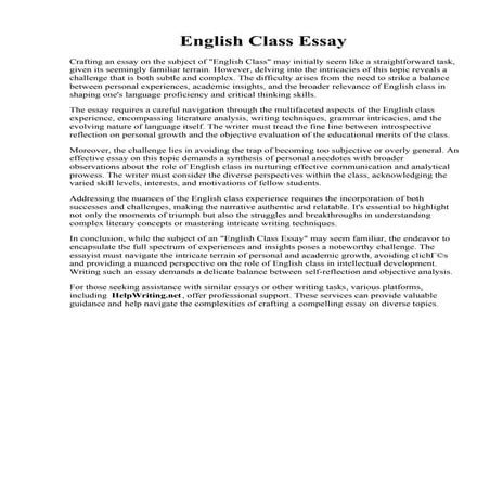 English Class Essay. English essay topics for class 10. How to Write an ...