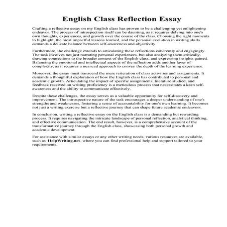 English Class Reflection Essay. English reflection topics. Reflective ...