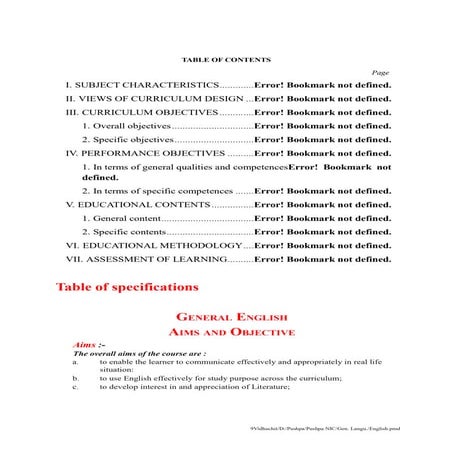 English contents with a table of specifications.docx | Educational ...