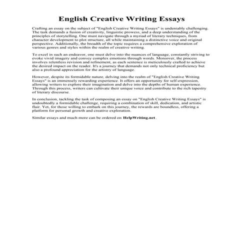 English Creative Writing Essays. English Narrative Essay Samples | PDF