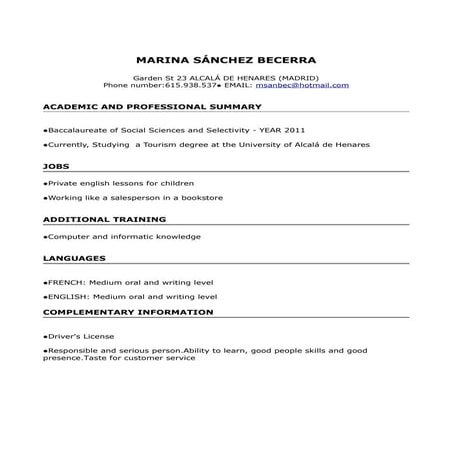 English cv | DOC | Resume Writing and Advice | Job Search