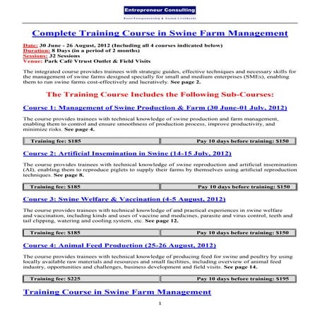 English details of training course in swine farm management | PDF