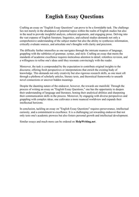 English Essay Question Examples. Lamar Institute of Technology | PDF